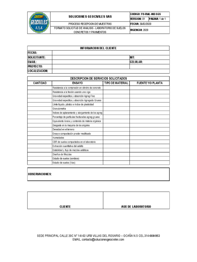 Formato Recepcion de Muestras | PDF