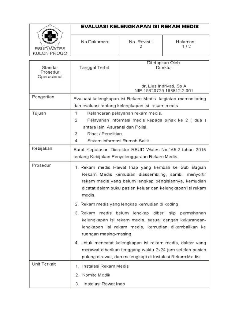 29.spo Evaluasi Kelengkapan Isi Rekam Medis | PDF | Kesehatan Holistik | Sains & Matematika