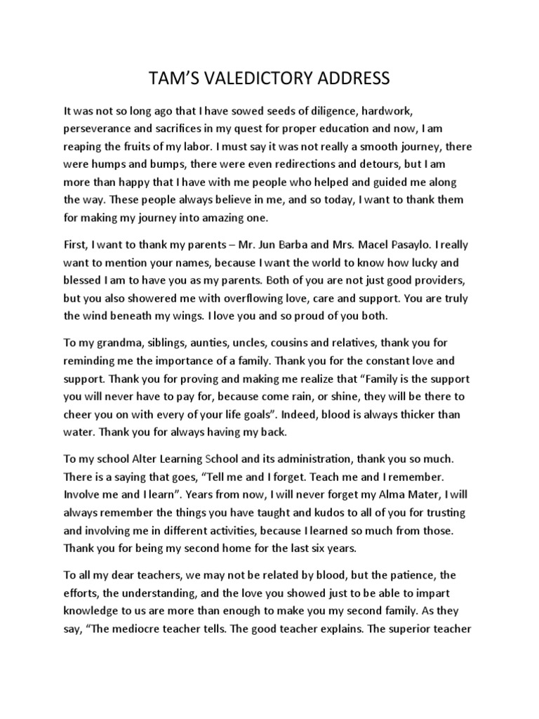 TAMTAMs VALEDICTORY ADDRESS | PDF | Lifestyle | Wellness