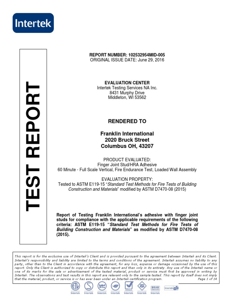 Advantage EP 950A ASTM E119 Wall Burn - Intertek Test | PDF | Drywall ...