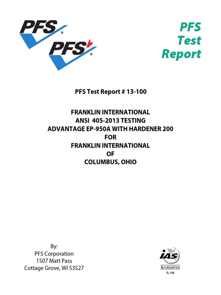 Advantage EP-950A PFS Report - ANSI 405-2013 | PDF | Adhesive | Lumber