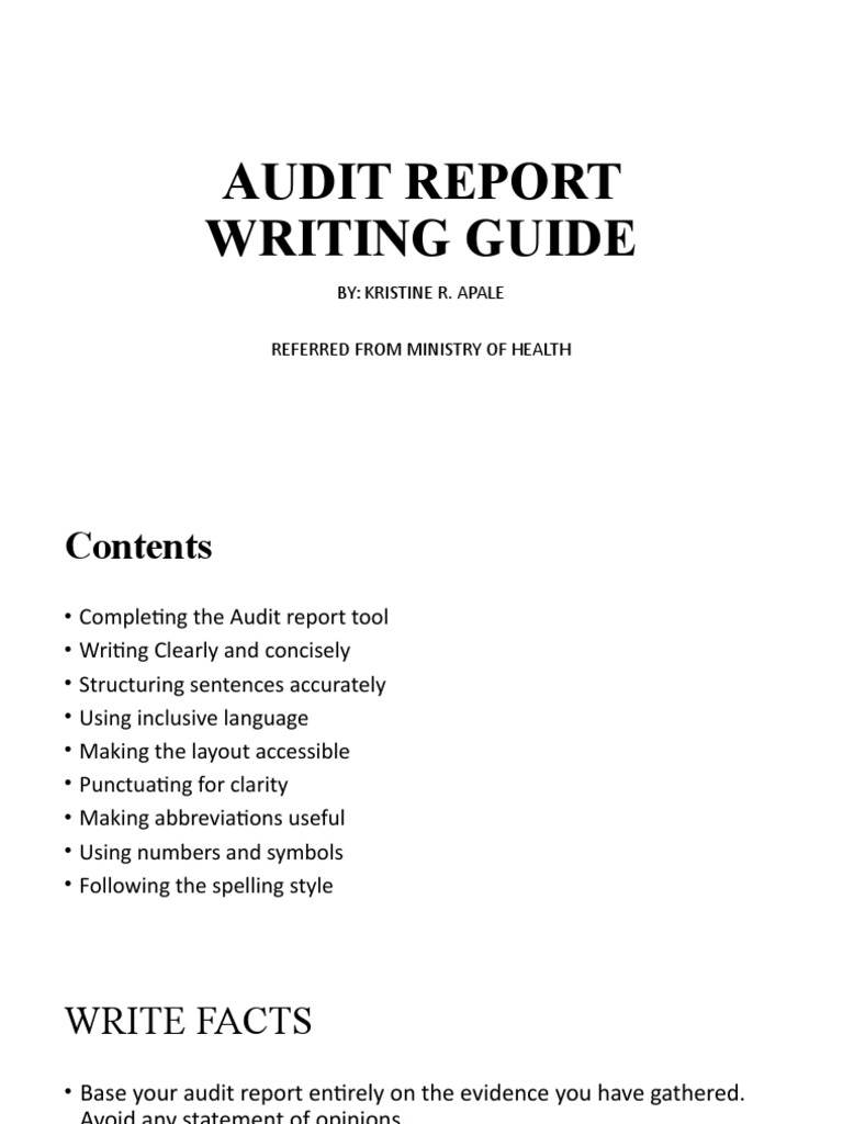 Audit Report Writing Guide: By: Kristine R. Apale | PDF
