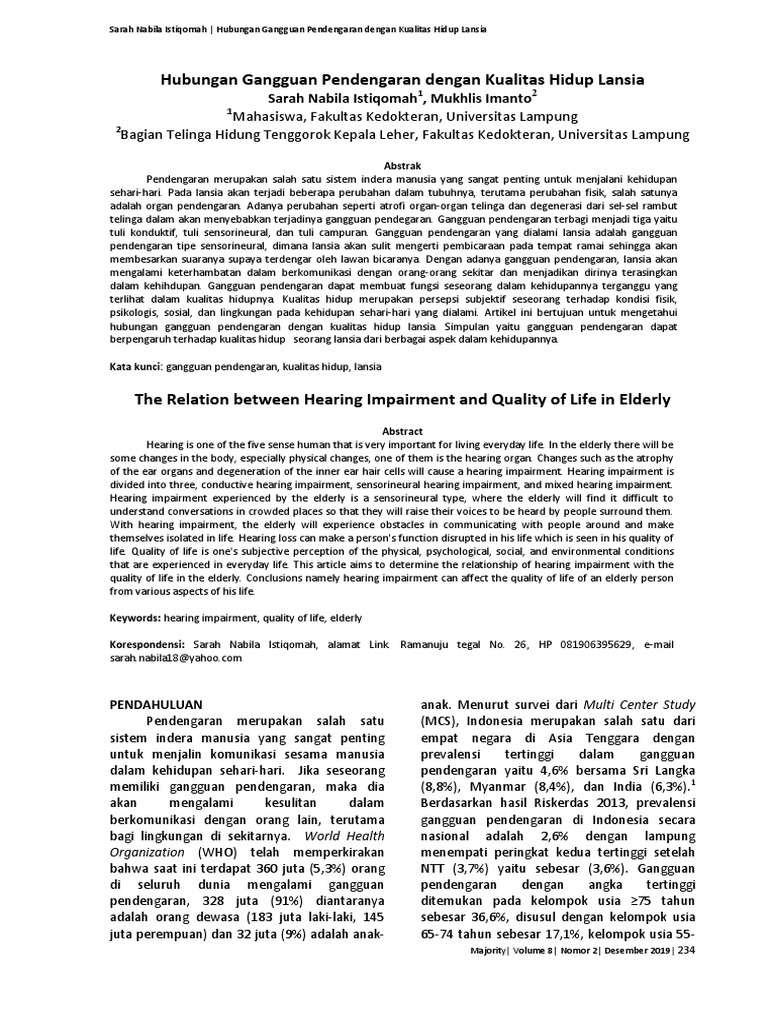 Istiqomah (2019) - Hubungan Gangguan Pendengaran Dengan Kualitas Hidup Lansia | PDF