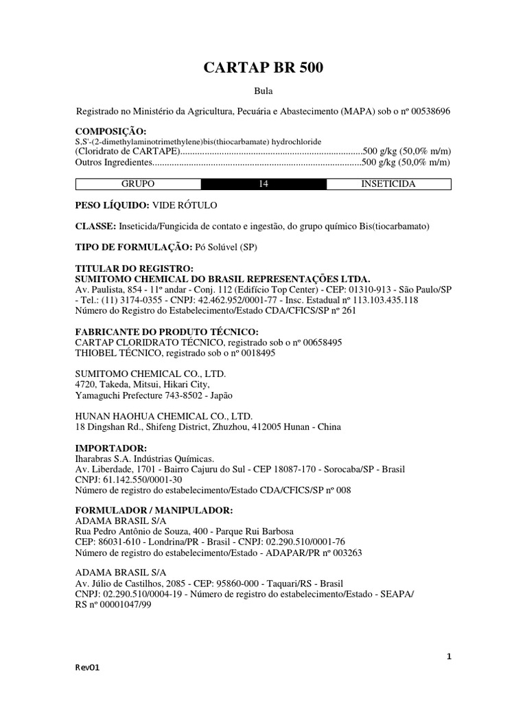 F107534926 - Cartap BR 500 - Bula 26.06.18 Rev01 | PDF | Embalagem e ...