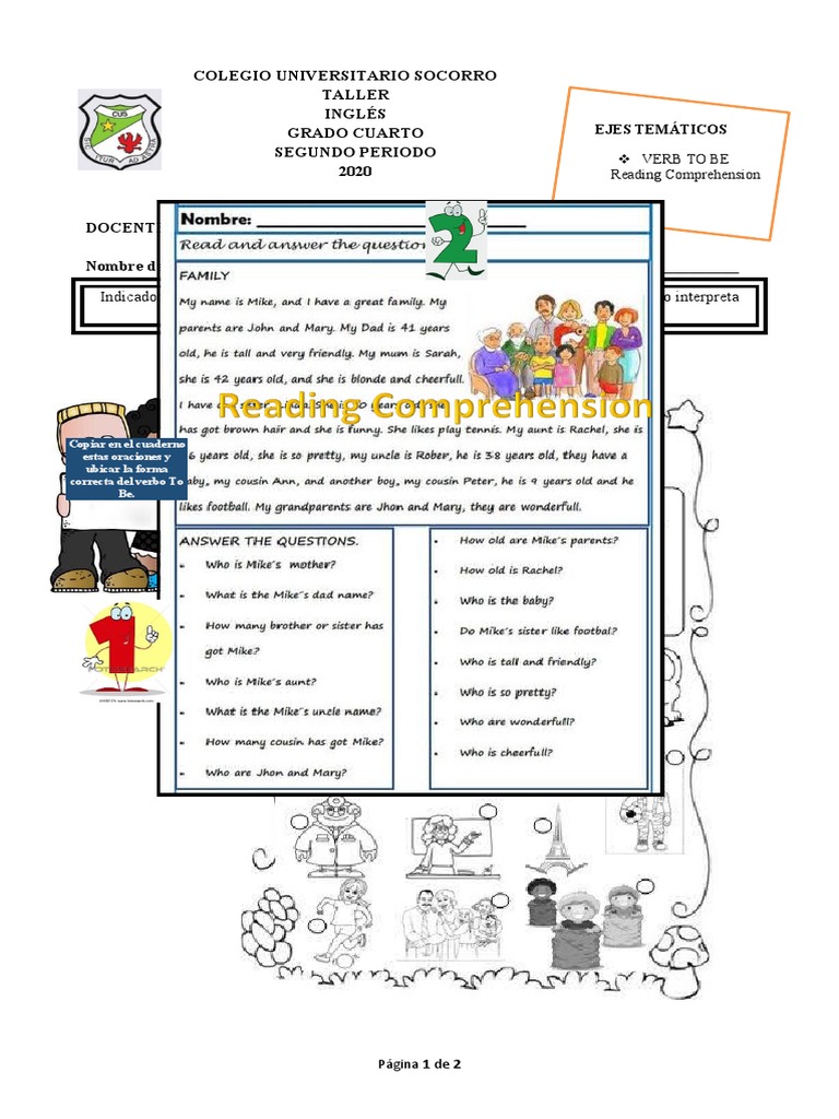 Verbo To Be Comprensión Lectora | PDF