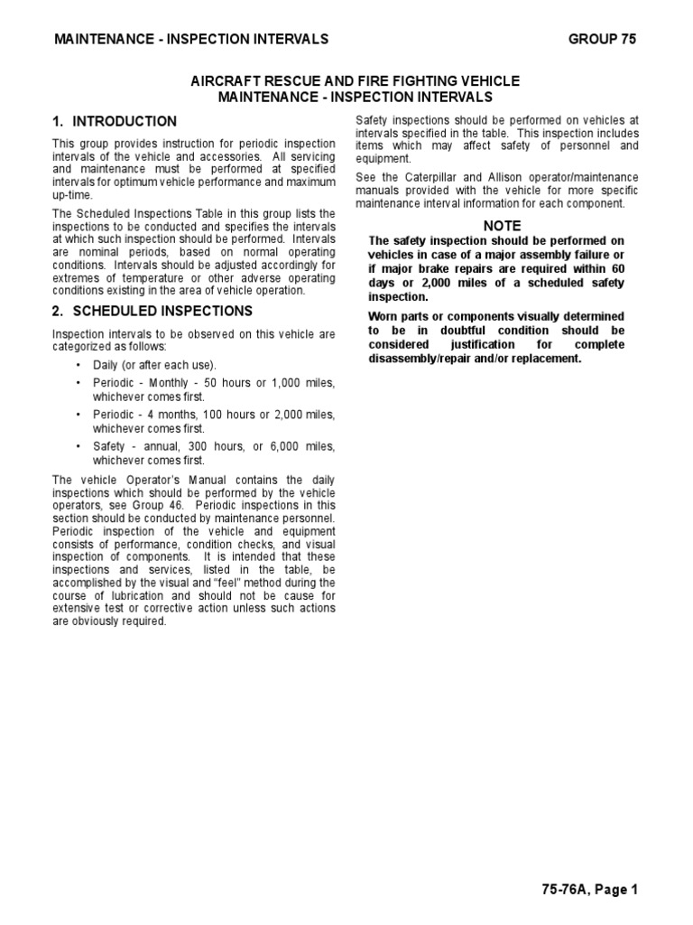 Maintenance - Inspection Intervals Group 75 Aircraft Rescue and Fire ...