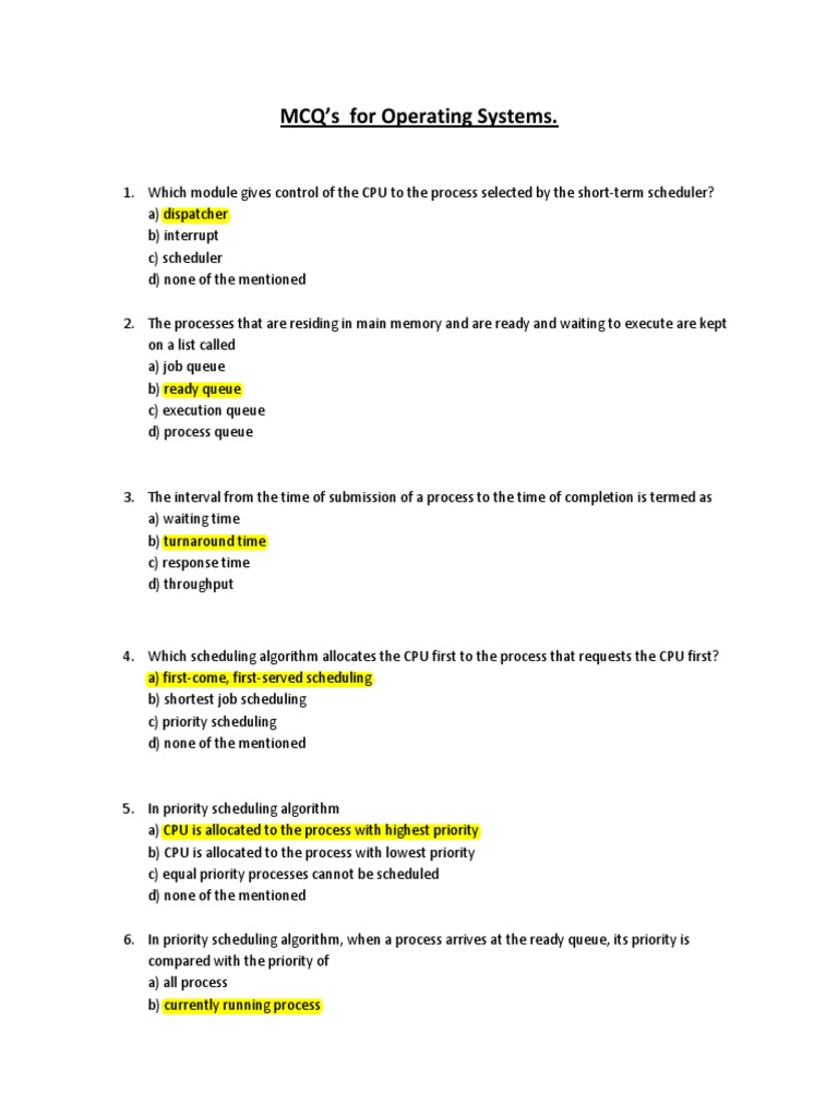 MCQ's For Operating Systems | PDF | Scheduling (Computing) | Process ... MCQ's For Operating Systems | PDF | Scheduling (Computing) | Process ...