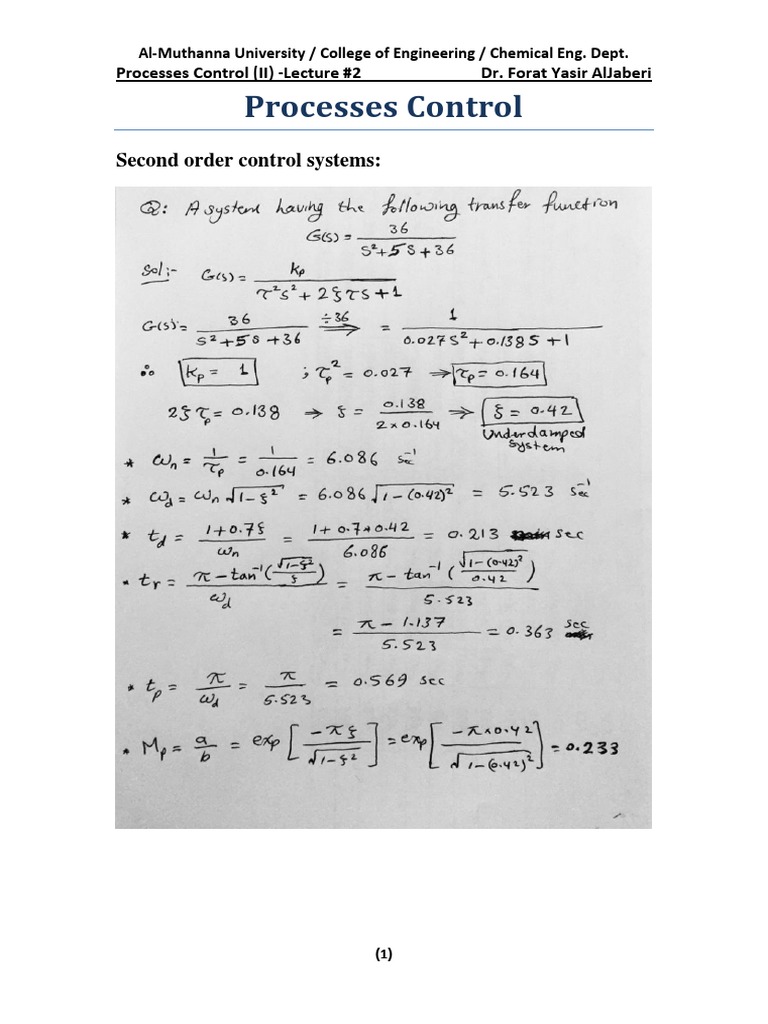 Processes Control - Course II - Lecture #2 | PDF | Technology ...