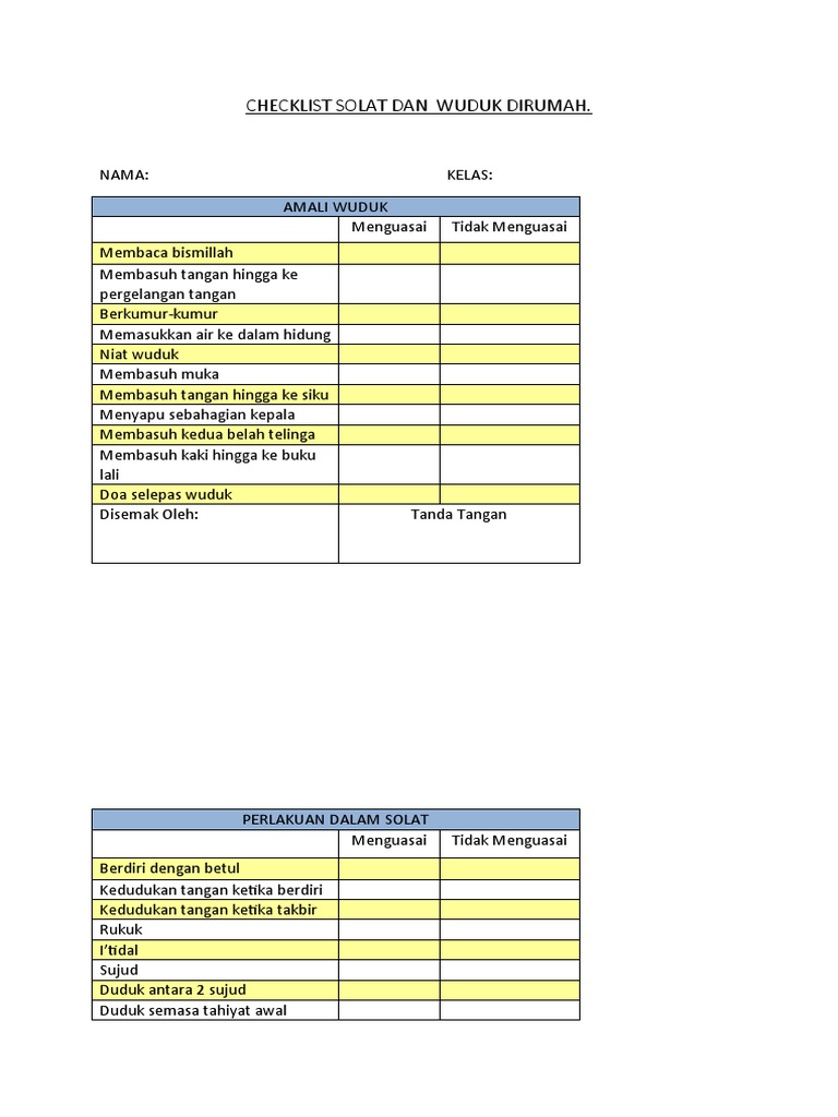 Checklist Solat dan Wuduk Anak | PDF