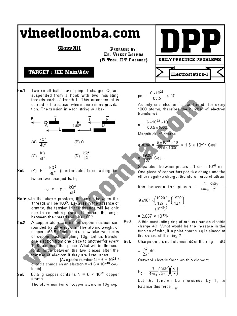 Electrostatics-1-JEE Main and Advanced PDF | PDF | Momentum | Force
