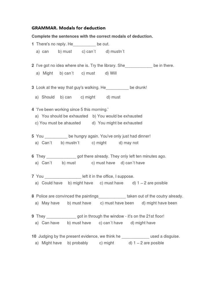 GRAMMAR. Modals For Deduction | PDF