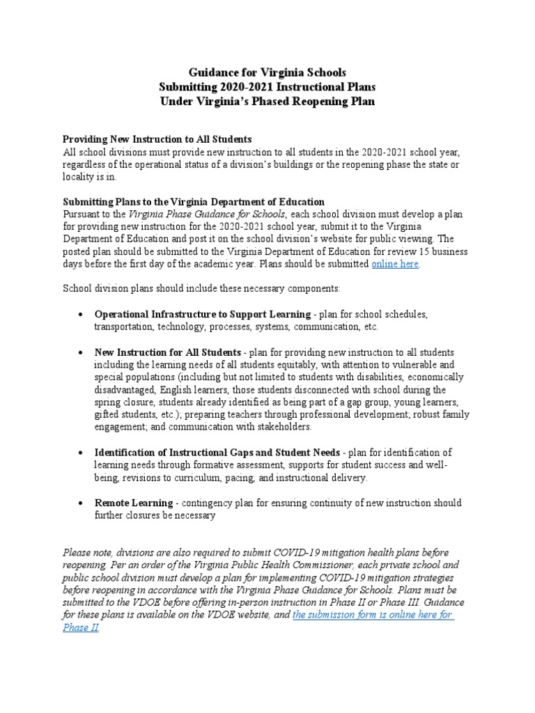 Instructional Plan Guidance | PDF | Schools | Distance Education