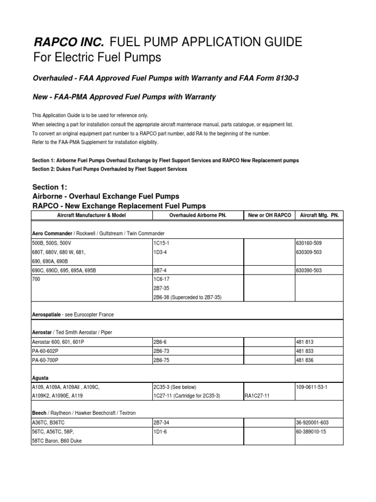 Fuel Pump Application Guide | PDF | Aerospace Companies Of The United ...