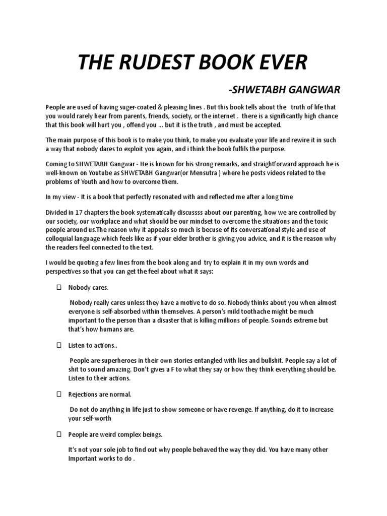 Book Review On The Rudest Book Ever by Shwetabh Gangwar | PDF | Happiness