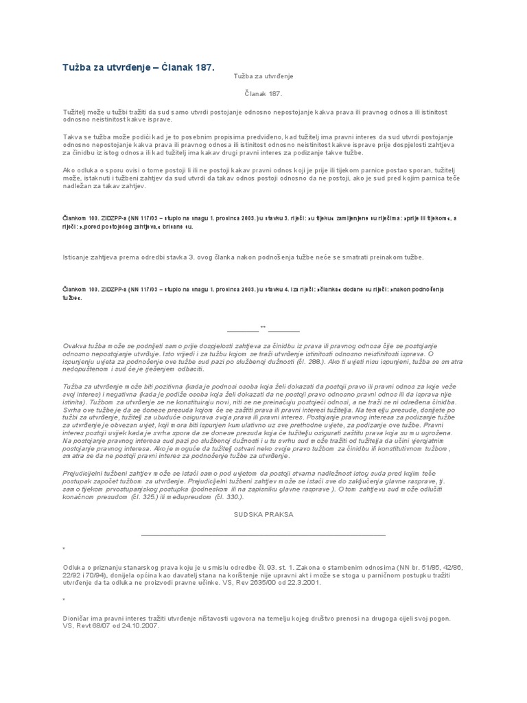 Tužba Za Utvrđenje | PDF