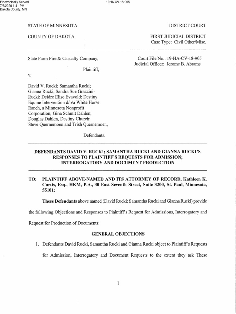 Rucki Responses Rfa Int RPD 7-6-20 | PDF | Interrogatories | Discovery ...