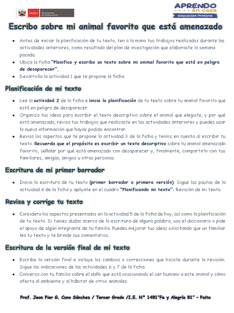 Escribo Sobre Mi Animal Favorito Que Está Amenazado | PDF | Science ...