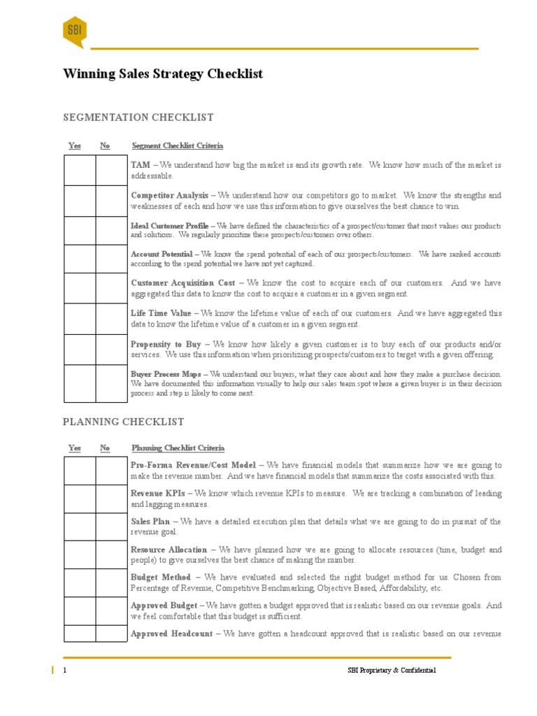 Winning Sales Strategy Checklist | Download Free PDF | Sales | Customer ...