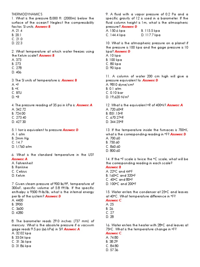Thermodynamics Practice Problems | PDF | Enthalpy | Pressure