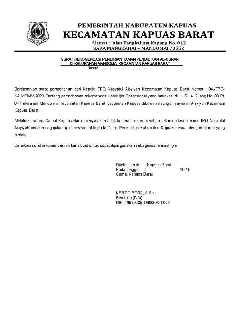 Rekom Camat Format | PDF