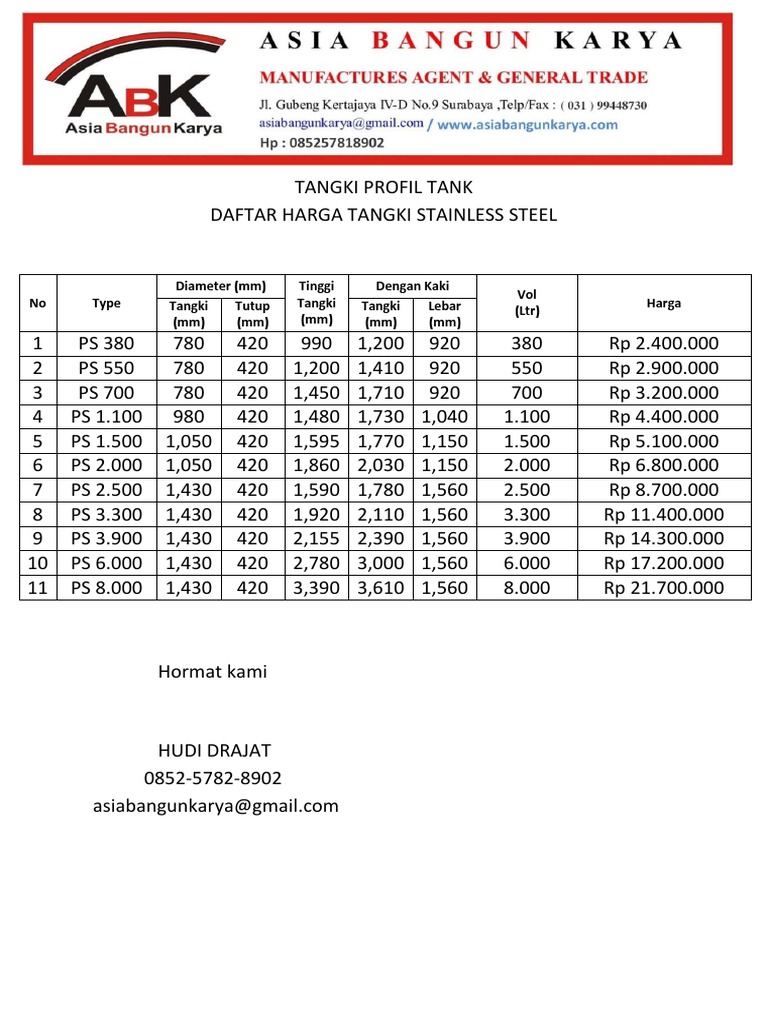 PL Tangki Stainless Steel Profil Tank PDF | PDF