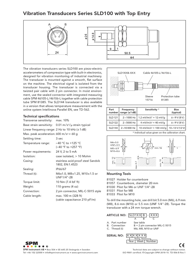 Vibration Transducers Series SLD100 With Top Entry: Technical ...