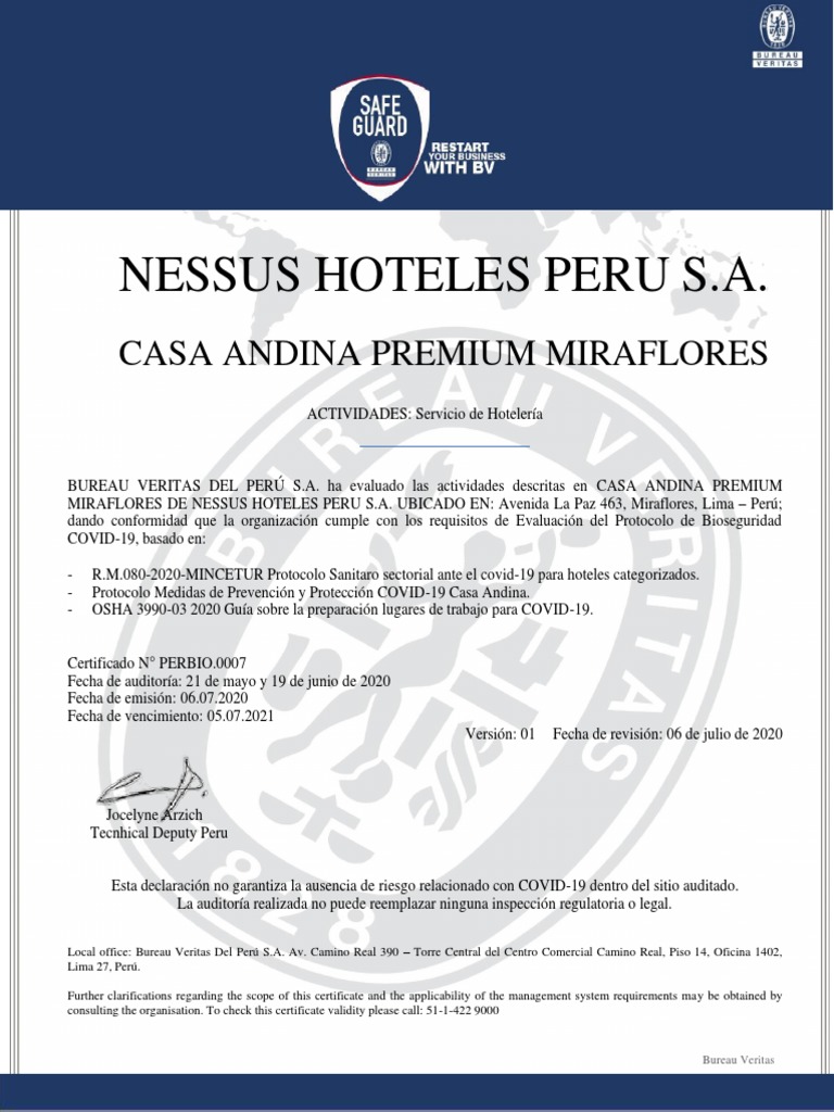 Certificado Safe Guard Por Bureau Veritas | PDF