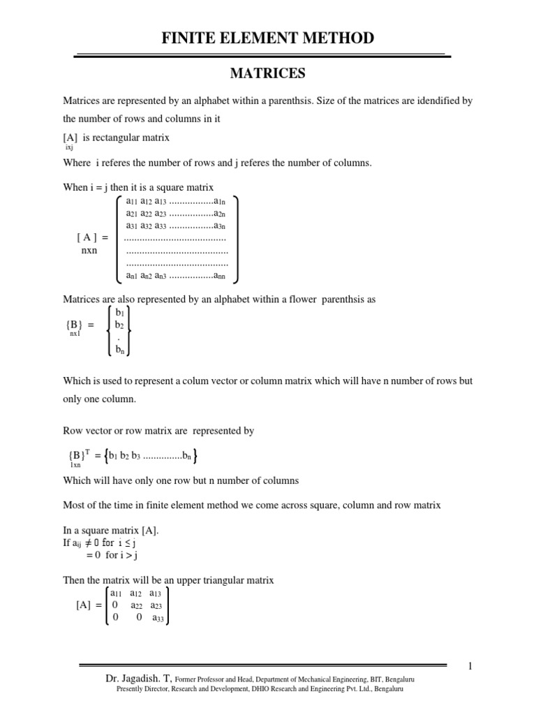 Finite Element Method: Matrices | PDF | Matrix (Mathematics ...
