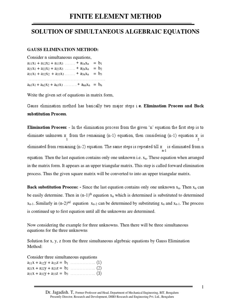 Solving Systems of Simultaneous Algebraic Equations Using Gauss ...