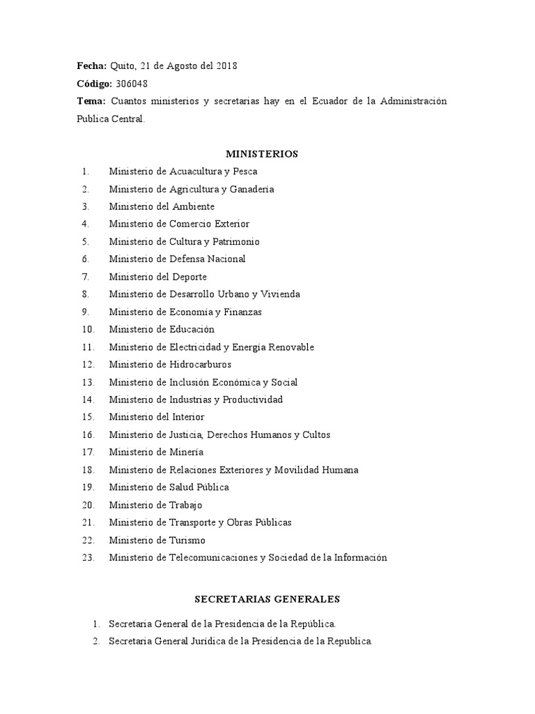 Secretarias y Ministerios | PDF