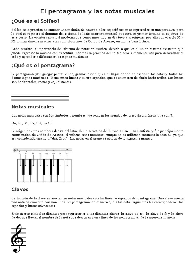 El Pentagrama y Las Notas Musicales | PDF | Clave | Notación musical