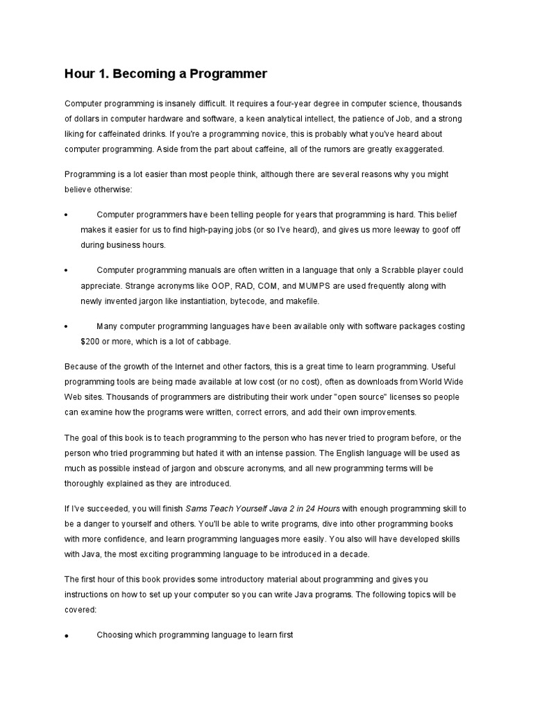 Hour 1. Becoming A Programmer | PDF | Computer Programming | Computer ...