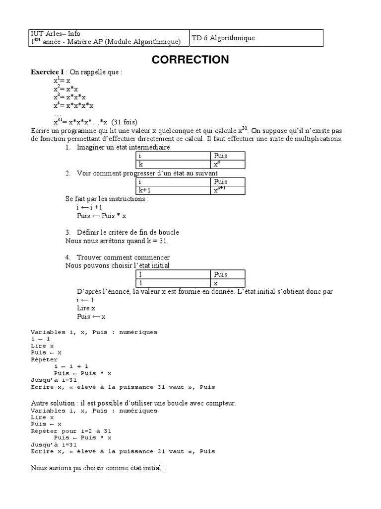 TD Algo | PDF | Structure de contrôle | Entier naturel