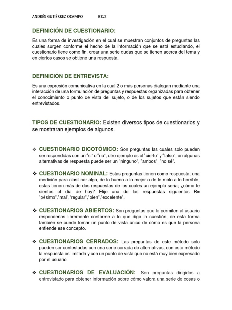 Entrevista y Cuestionario | PDF | Cuestionario | Ciencia cognitiva