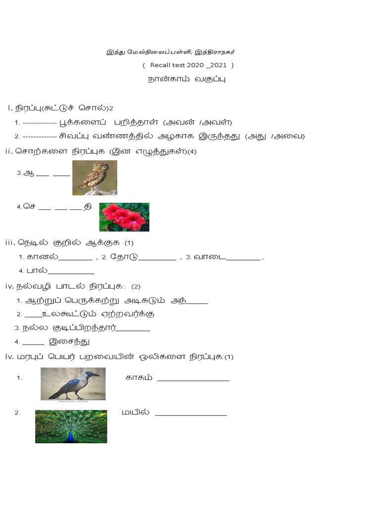 Class 4 Recall Test | PDF