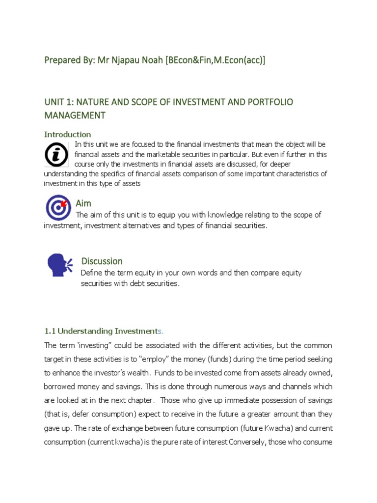 Unit 1. Nature and Scope of Investment and Portfolio Management | PDF ...