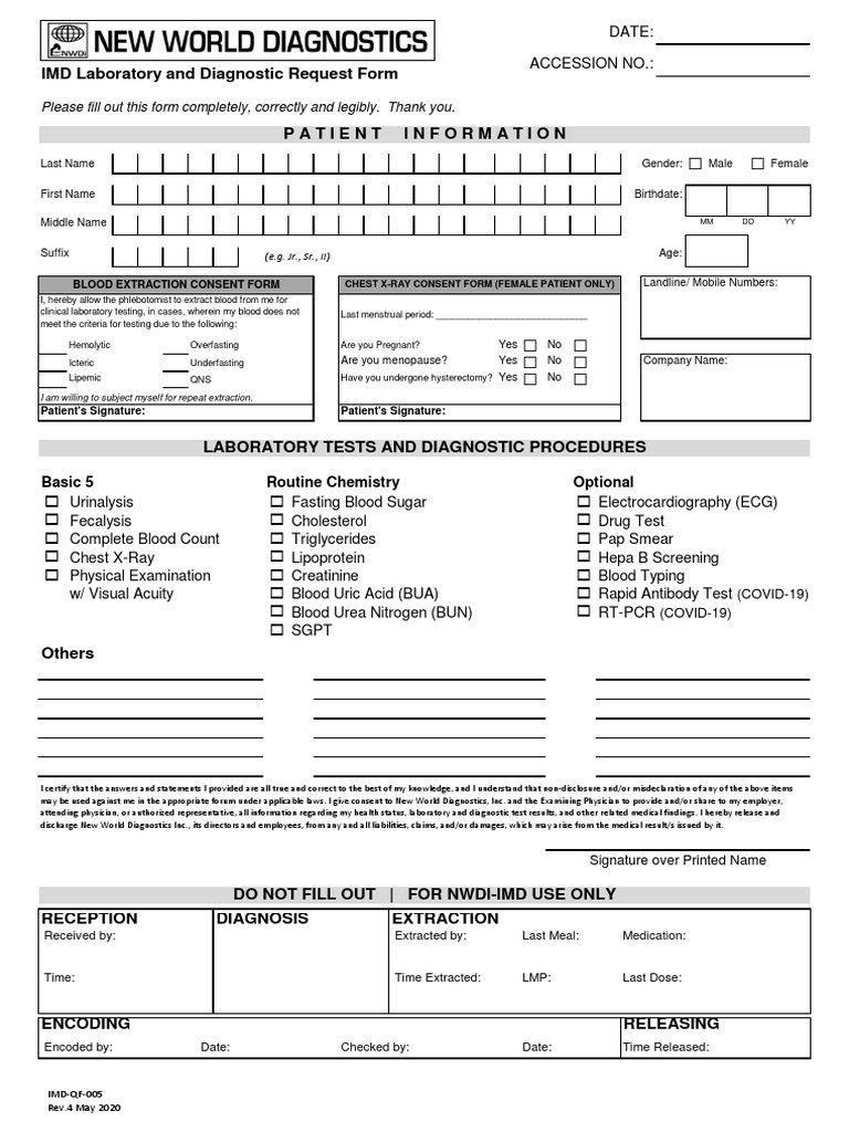 Laboratory Request Form | PDF | Physical Examination | Clinical Medicine