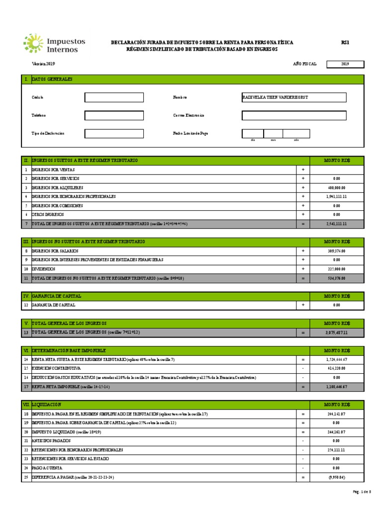 RST (RS1) - Basado en Ingresos - 2019 | PDF | Impuesto sobre la renta ...