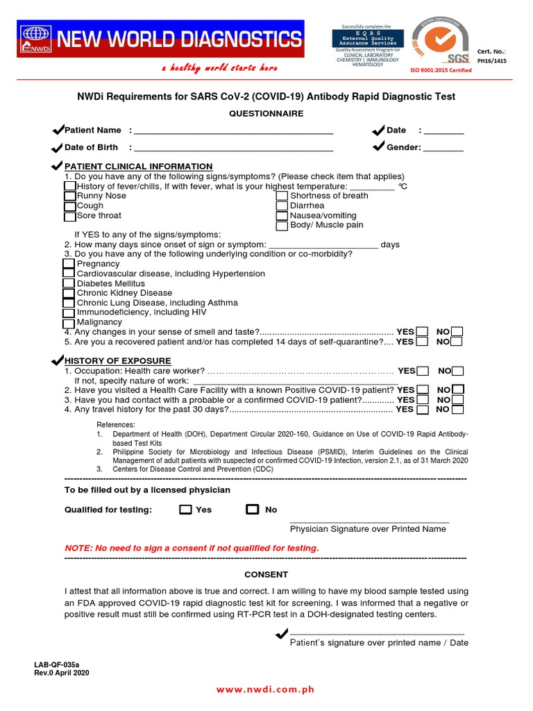 Antibody Test Forms | PDF | Health Care | Medical Specialties