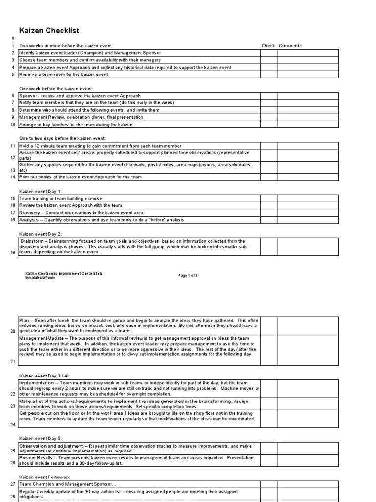 Kaizen Continuous Improvement Checklist | PDF | Business | Science