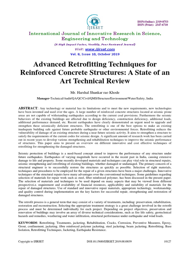 Advanced Retrofitting Techniques For Reinforced Concrete Structures: A ...