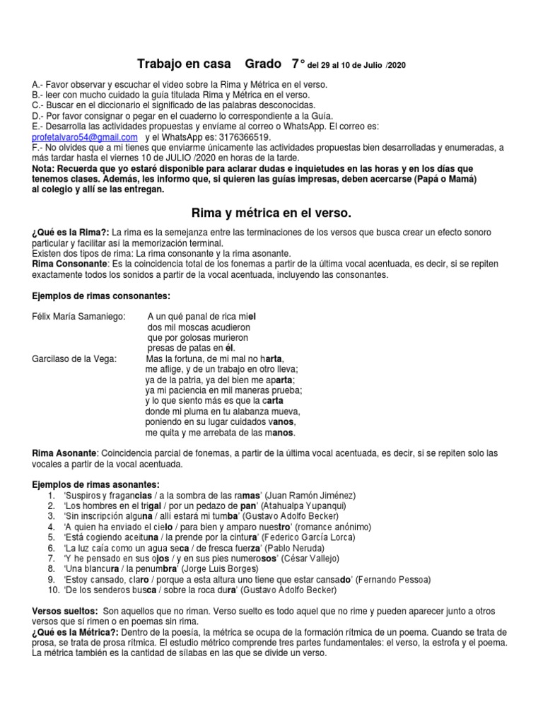 6° La Rima y Metrica en El Verso. PDF | PDF | Metro (poesía) | Forma ...