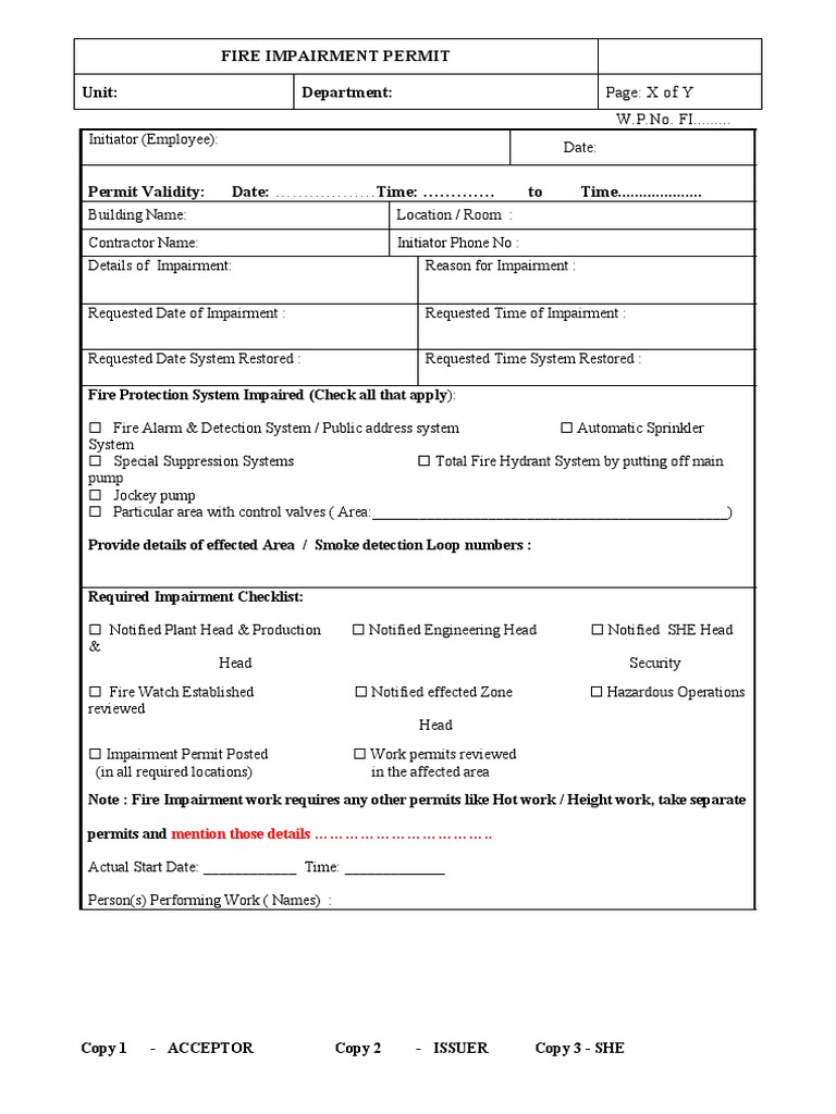 Fire Impairment Permit Template | PDF | Fires | Fire Sprinkler System