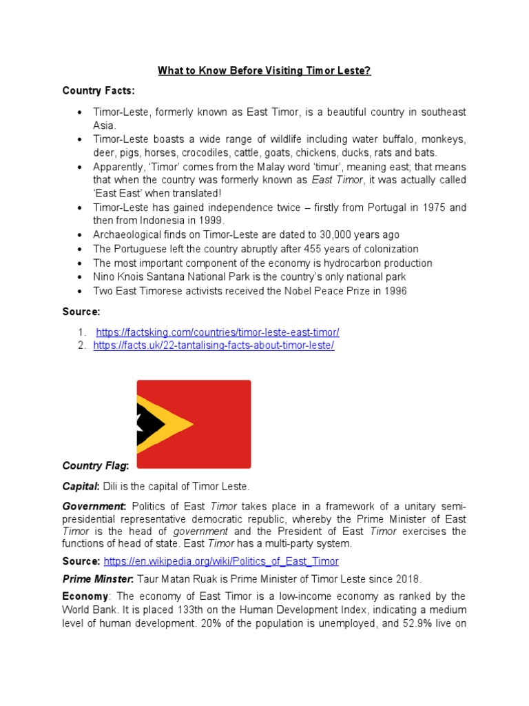 What To Know Before Visiting Timor Leste? Country Facts | PDF | East ...