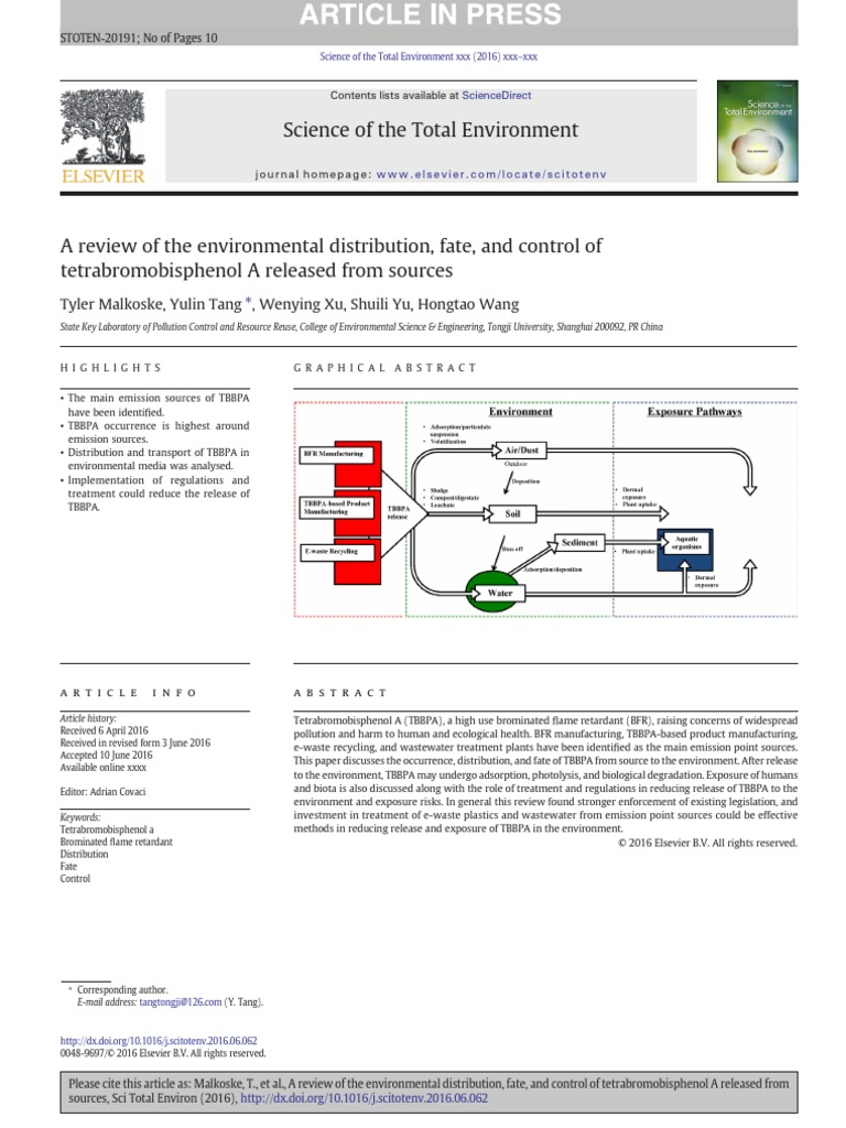 Science of The Total Environment: Tyler Malkoske, Yulin Tang, Wenying ...