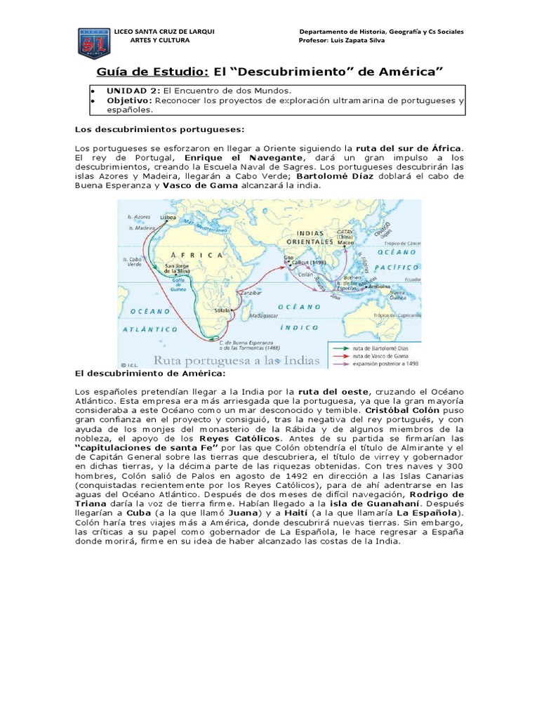 Guía de Estudio El Descubrimiento de América | PDF | Cristobal colon ...