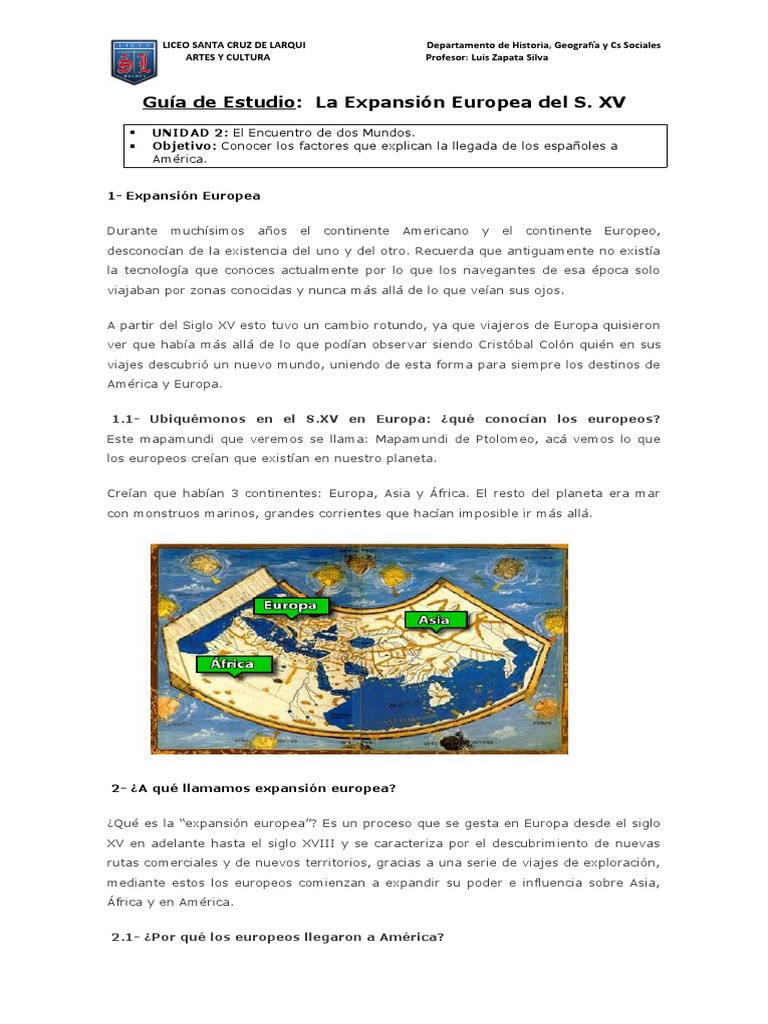 Guía de Estudio La expansión europea s. XV | PDF | Viajes por Europa ...