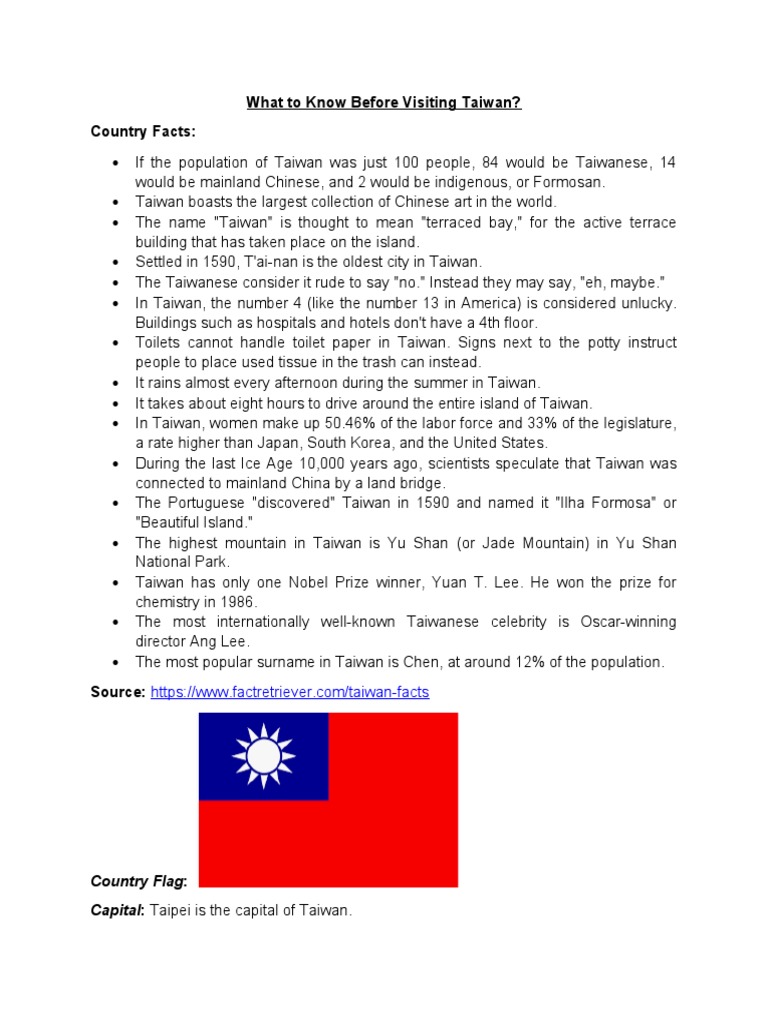 What To Know Before Visiting Taiwan? Country Facts:: Country Flag ...