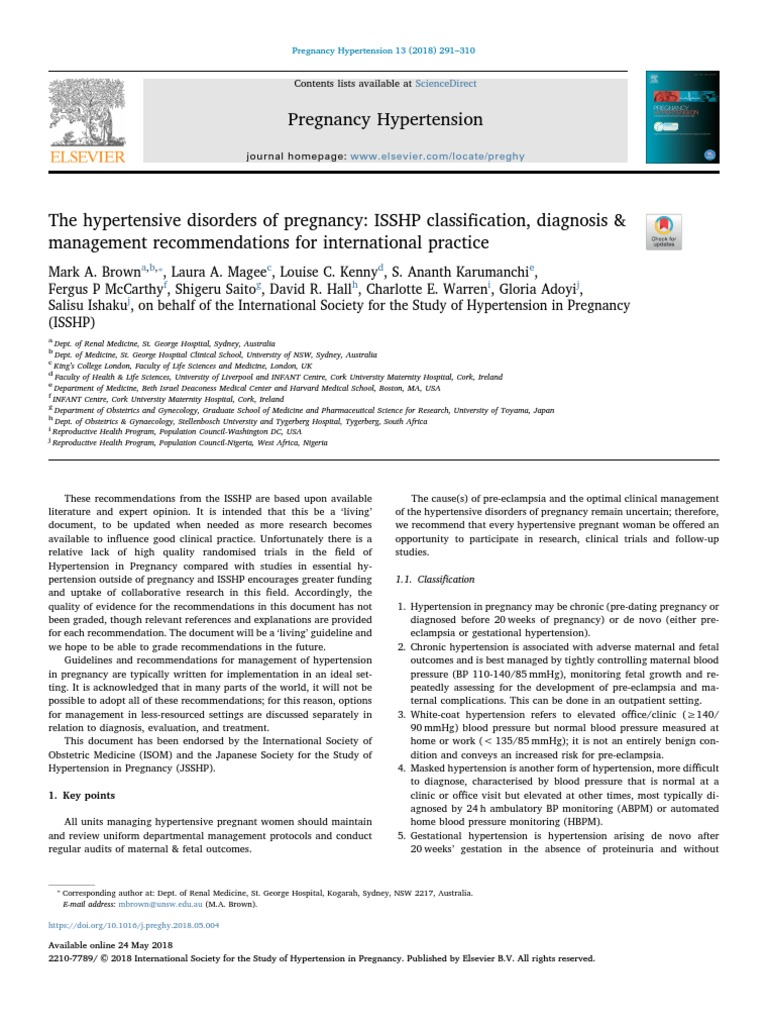 The Hypertensive Disorders of Pregnancy ISSHP Classification, Diagnosis ...