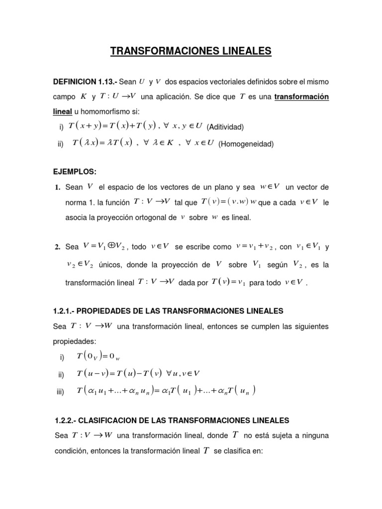 Clase 6 - Transformaciones Lineales | PDF | Mapa lineal | Espacio vectorial